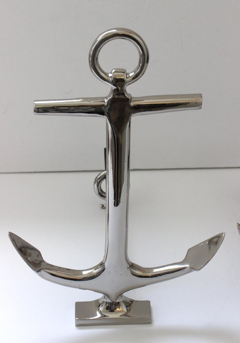Set of Nickel Plated Anchor Andirons For Sale at 1stDibs