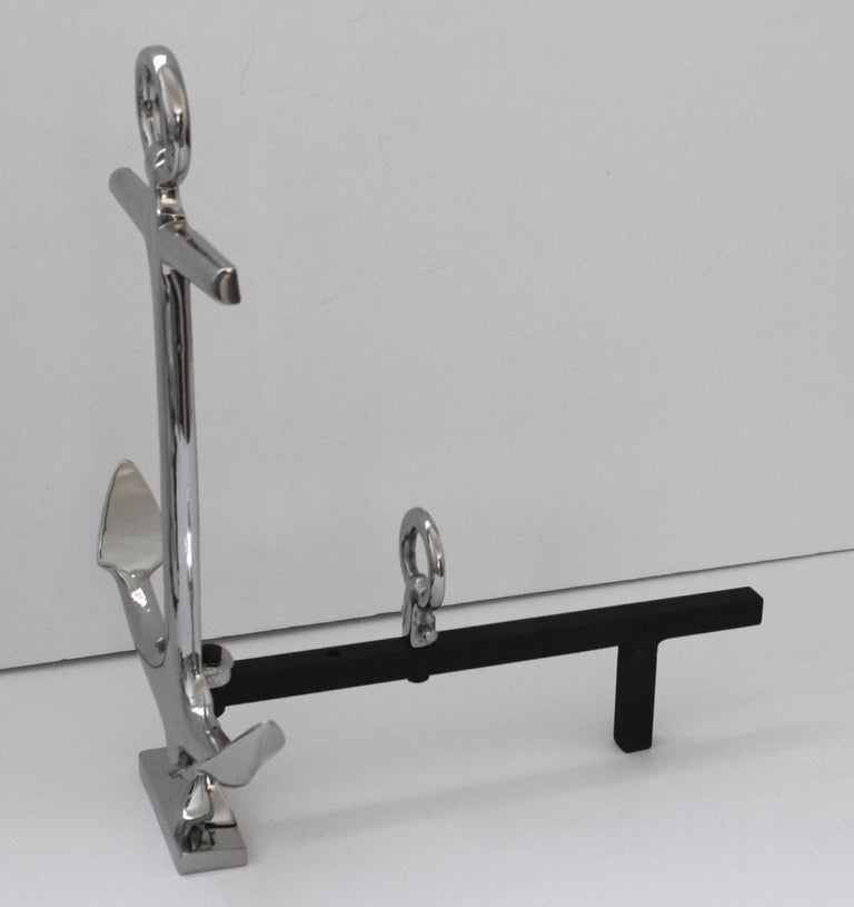 Set of Nickel Plated Anchor Andirons For Sale at 1stDibs