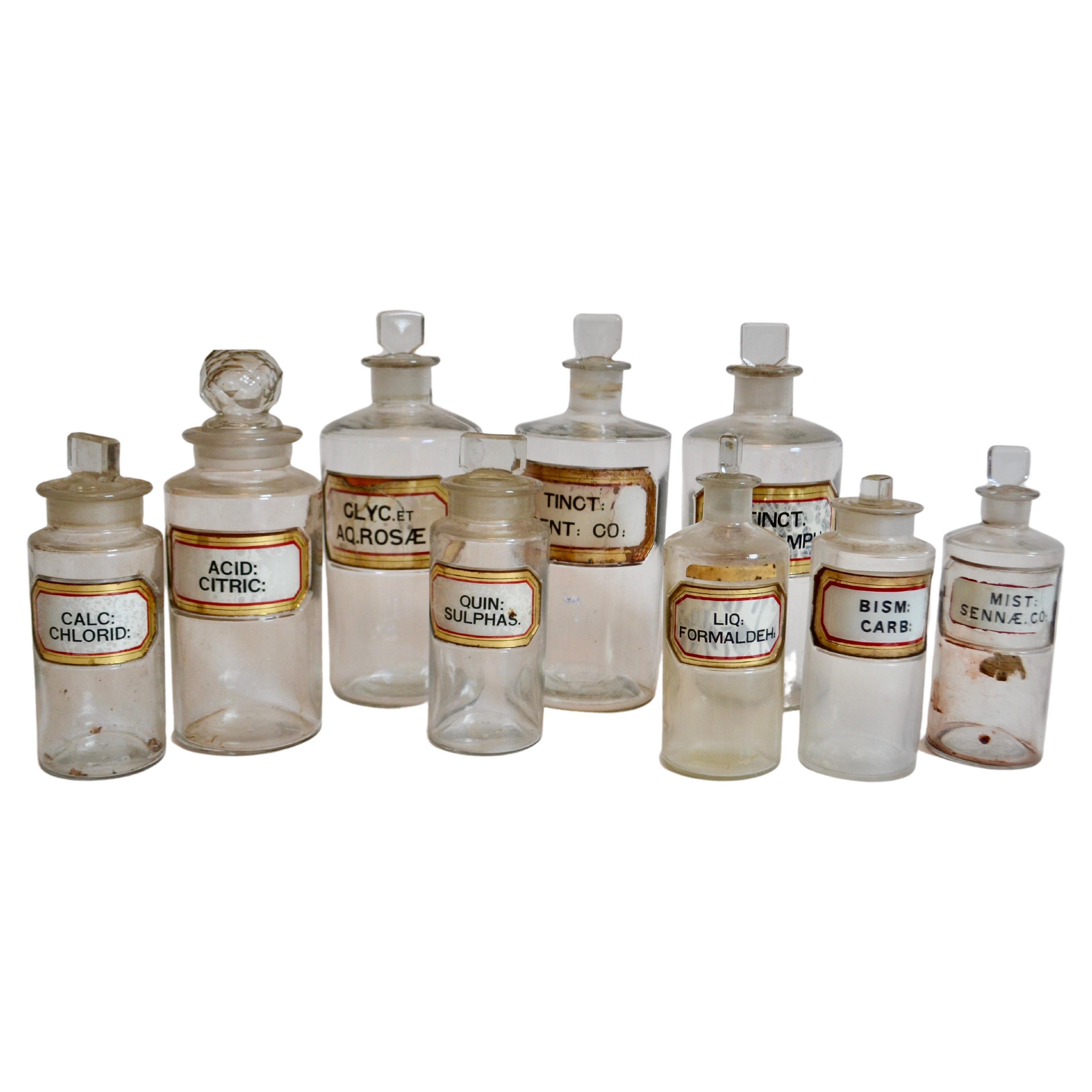 Rare Antique Set of Pharmacy Bottles Apothecary Glass with Gold Leaf at ...
