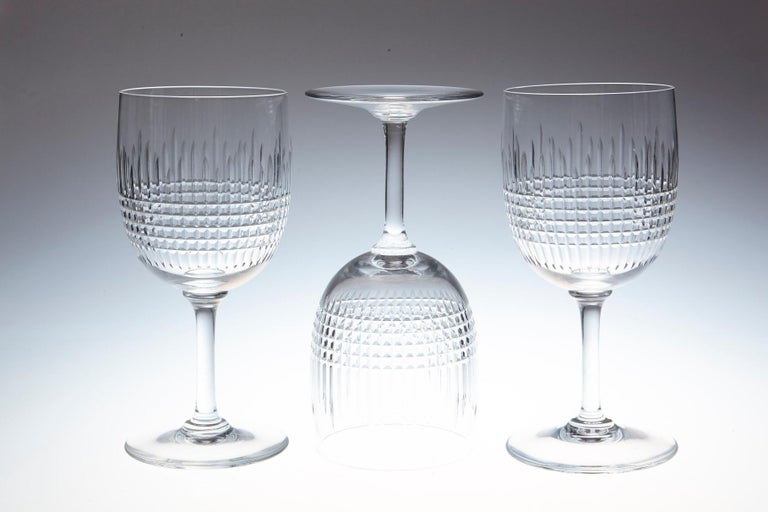 Set of Nine Baccarat Crystal 'Nancy' Pattern White Wine Glasses, circa ...