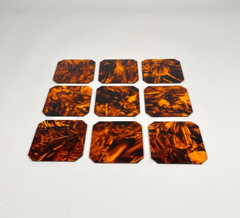 Set of Nine Barware Coasters in Tortoiseshell Effect Lucite, Italy ...