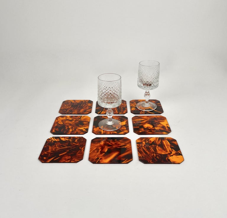 Set of Nine Barware Coasters in Tortoiseshell Effect Lucite, Italy ...