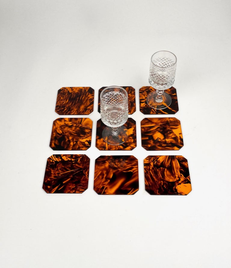 Set of Nine Barware Coasters in Tortoiseshell Effect Lucite, Italy ...