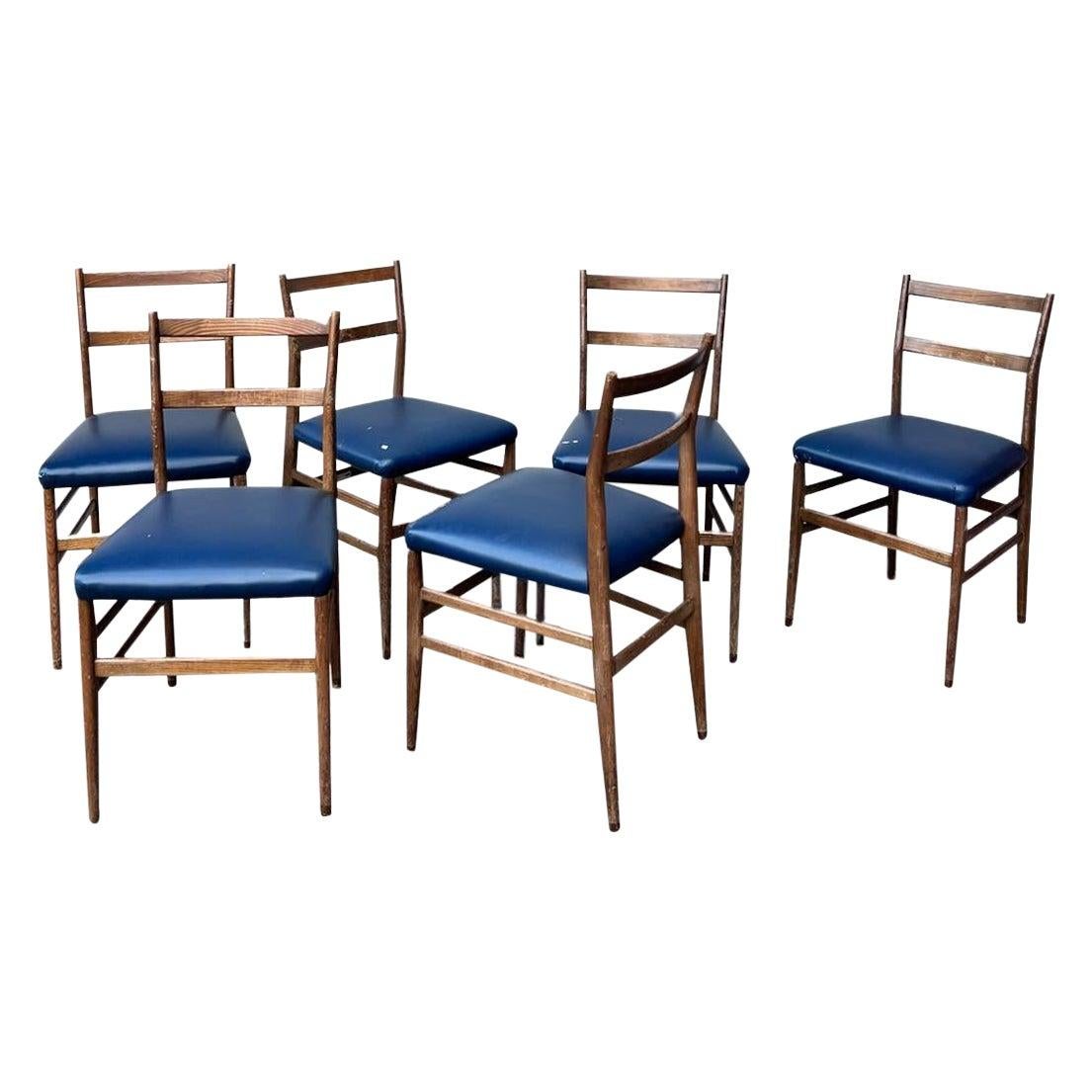 Set of nine Vintage Italian Leggera Blue Dining Chairs by Gio Ponti for ...
