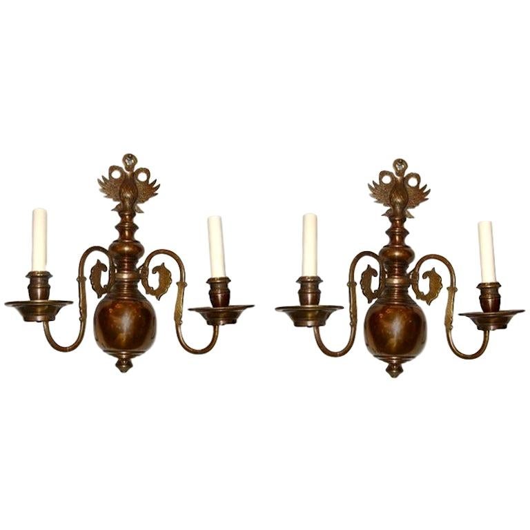 Set of Dutch Repoussé Brass Sconces, Sold Per Pair For Sale at 1stDibs
