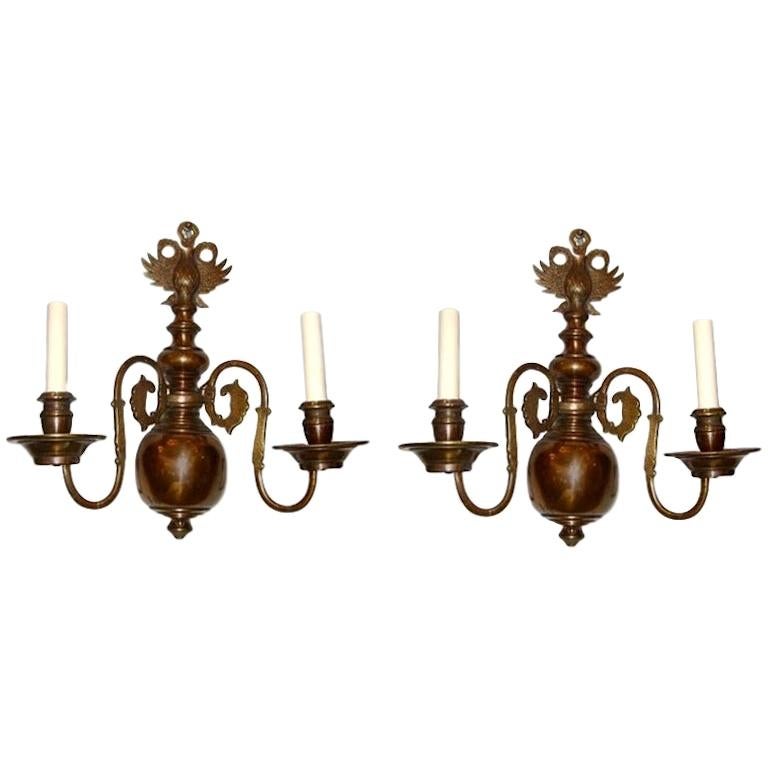 Set of Patinated Bronze Dutch Sconces, Sold Per Pair For Sale at 1stDibs