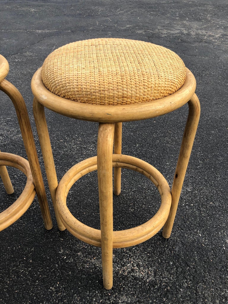 Set of Paul Frankl Style Rattan Bar or Counter Stools at 1stDibs