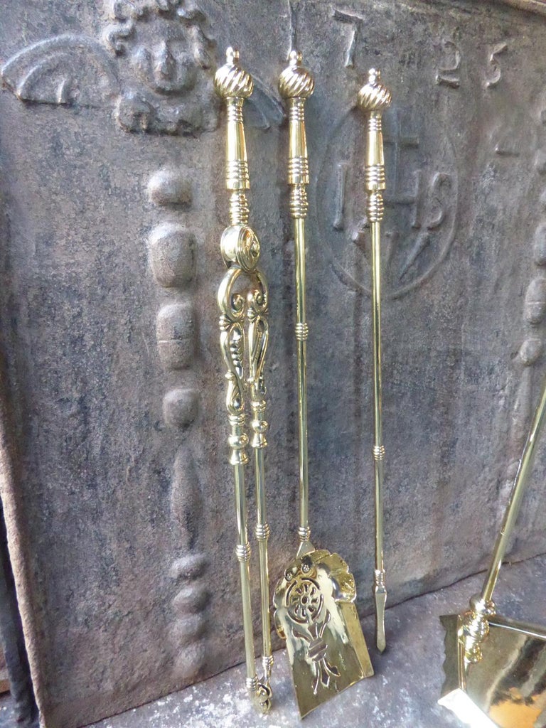 Set of Polished Brass Fireplace Tools, Victorian Companion Set, 19th ...