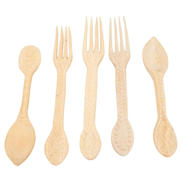 Set of Rustic Traditional Hand Carved Forks and Spoons, circa 1950 For ...