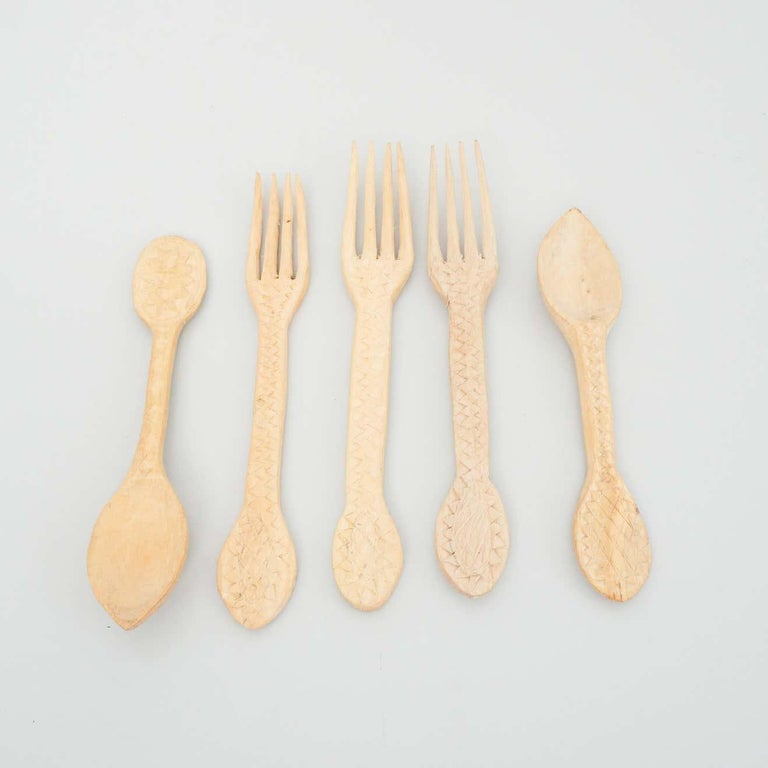 Set of Rustic Traditional Hand Carved Forks and Spoons, circa 1950 For ...