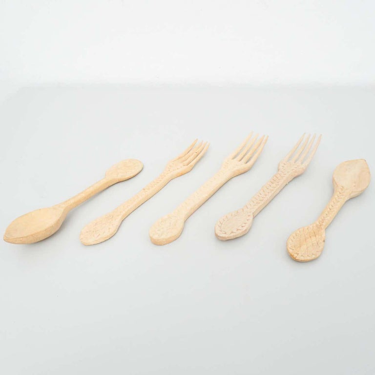 Set of Rustic Traditional Hand Carved Forks and Spoons, circa 1950 For ...