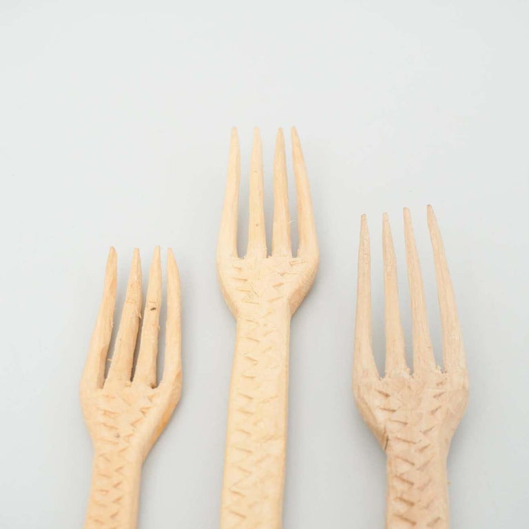 Set of Rustic Traditional Hand Carved Forks and Spoons, circa 1950 For ...