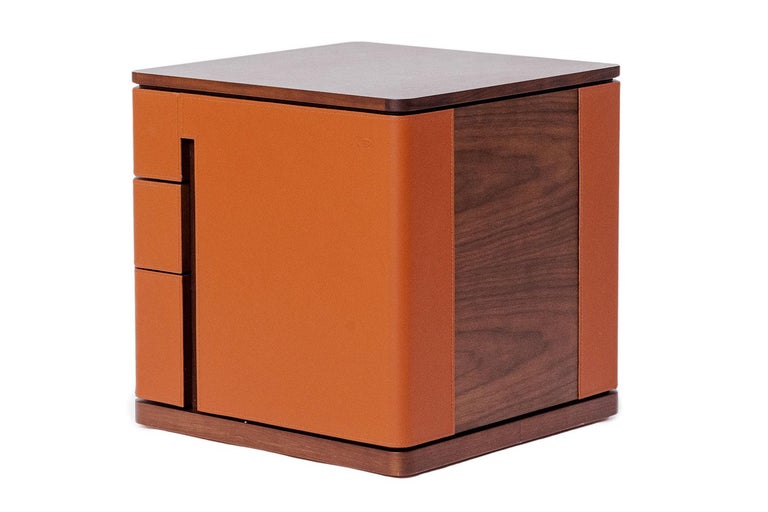 Set of Saddle Leather + Wood Covered Bedside Tables, Poltrona Frau at ...