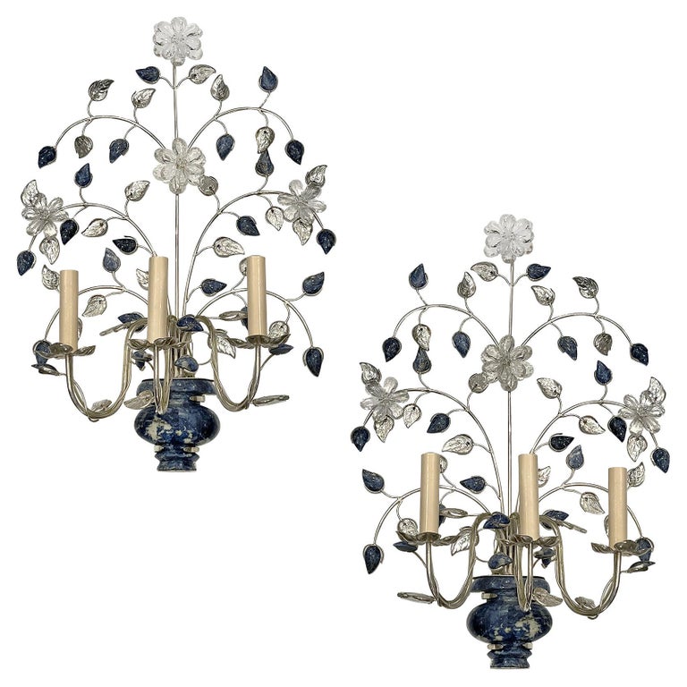 Set of Sconces with Blue Stone Inset, Sold Per Pair For Sale at 1stDibs