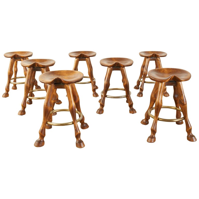 Set of Seven Americana Horse Leg Barstools Saddle Seats at 1stDibs ...