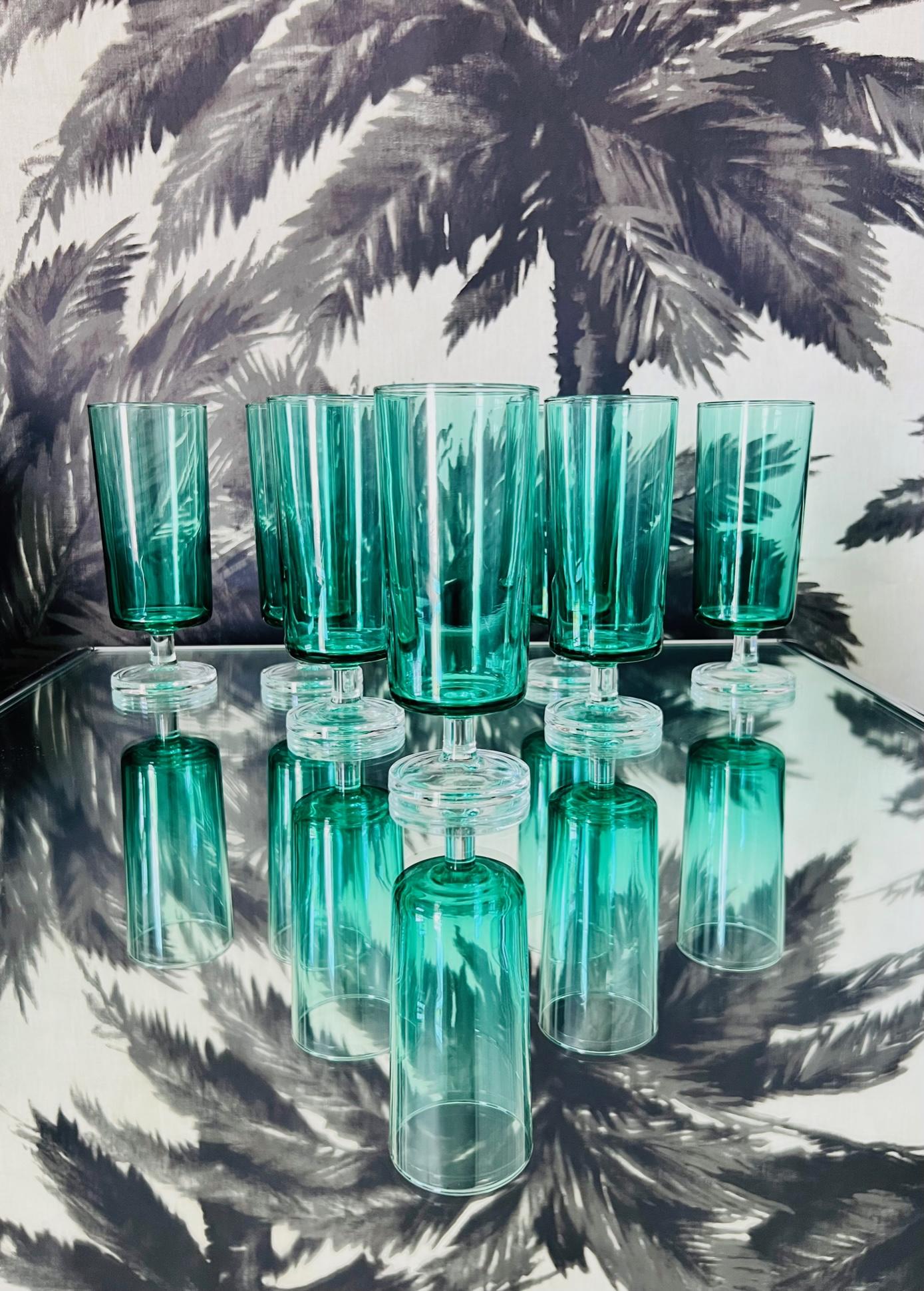 Vintage Crystal Champagne Flutes in Emerald Green, Set of Seven, circa ...