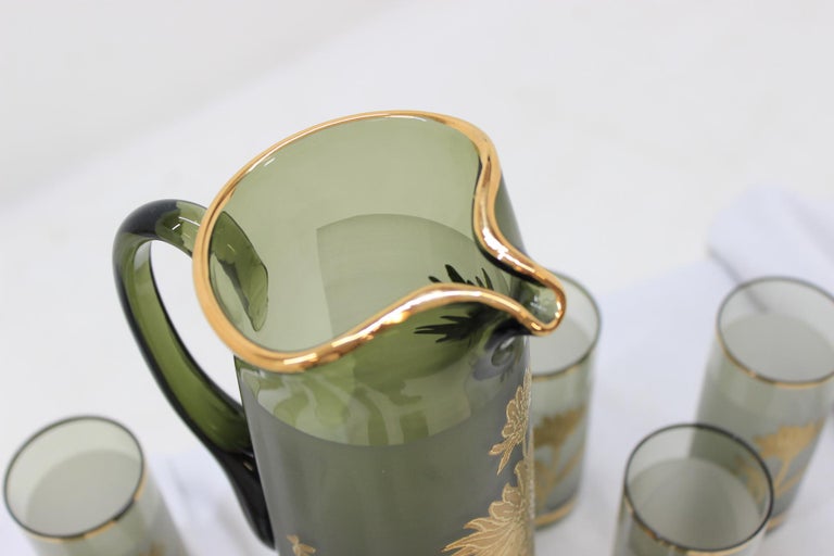 Set of Seven Glass and Pitcher by Bohemia Glass, 1970s For Sale at 1stDibs