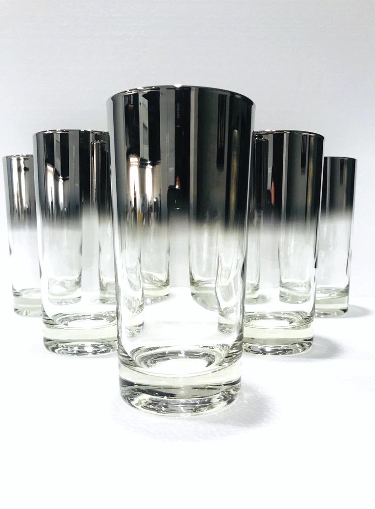 Set of Seven Mid-Century Modern Barware Glasses with Silver Overlay ...