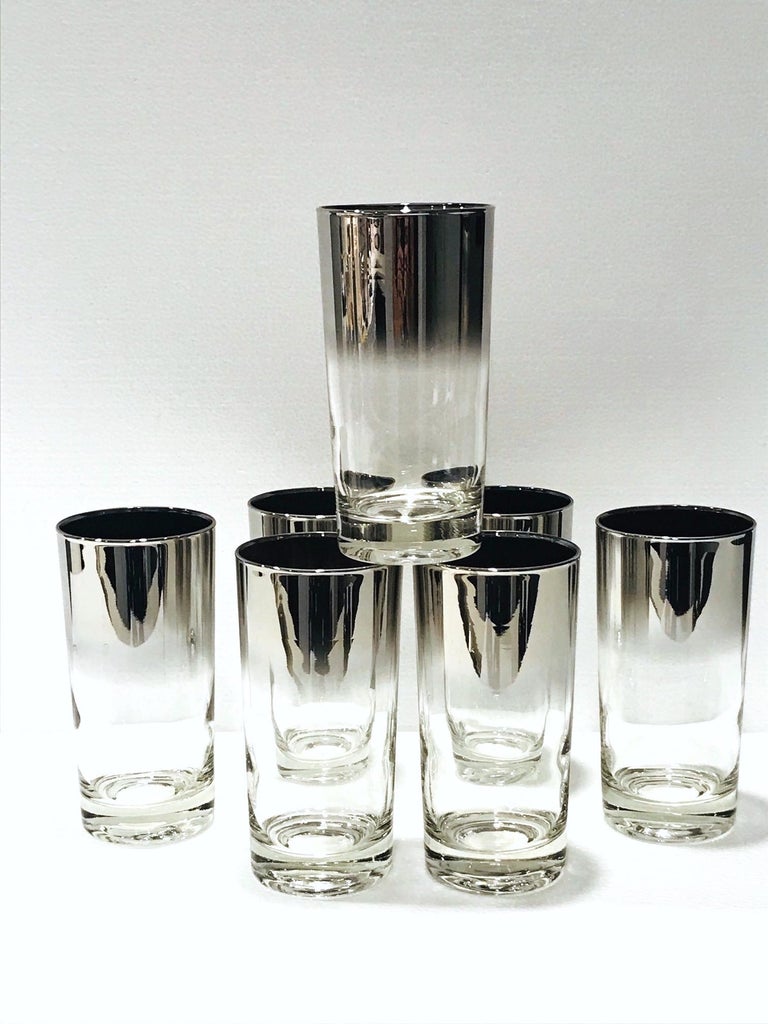 Set of Seven Mid-Century Modern Barware Glasses with Silver Overlay ...