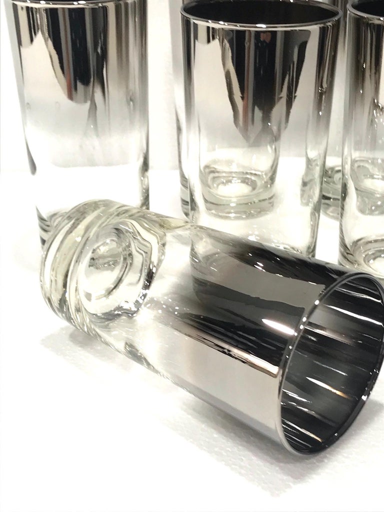 Set of Seven Mid-Century Modern Barware Glasses with Silver Overlay ...