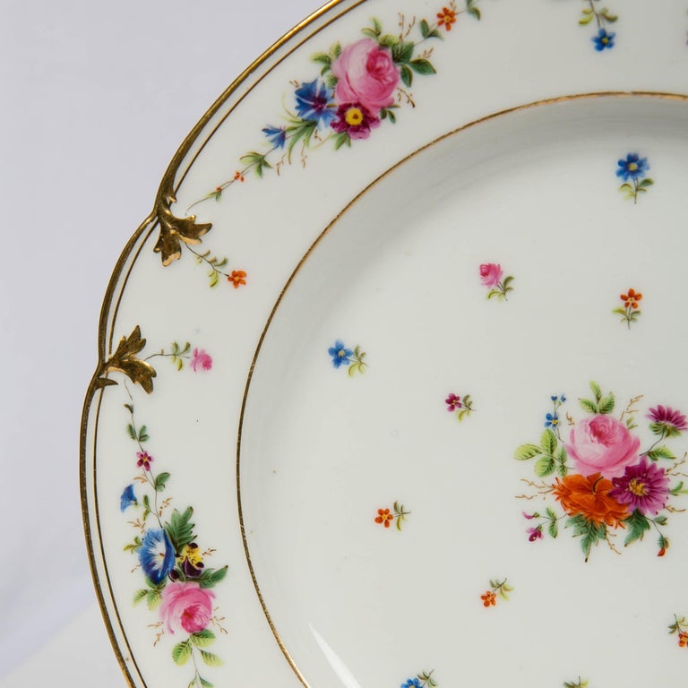 Set of Seven Paris Porcelain Dishes Hand Painted with Roses, France ...