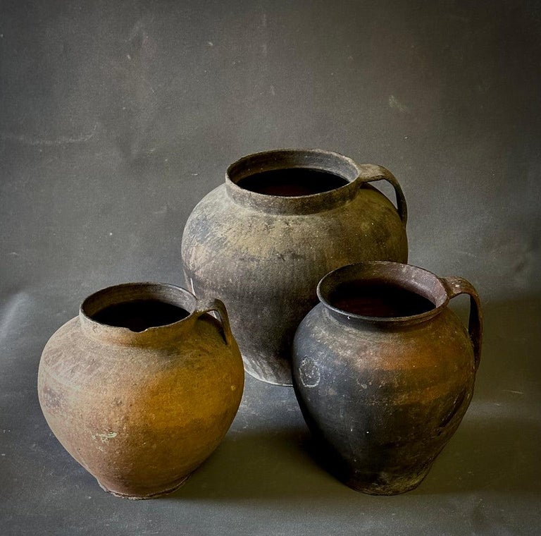 Set of Seven Romanian Terracotta Cooking Pots For Sale at 1stDibs
