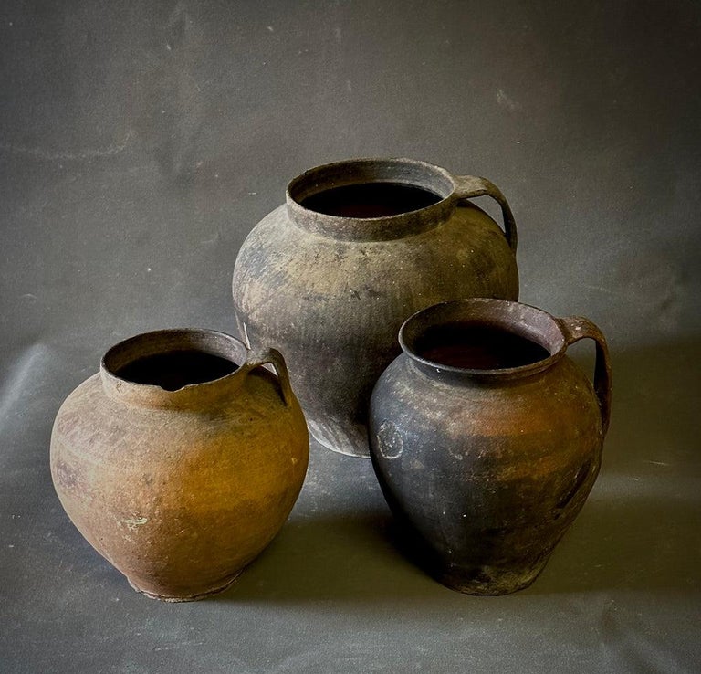 Set of Seven Romanian Terracotta Cooking Pots For Sale at 1stDibs