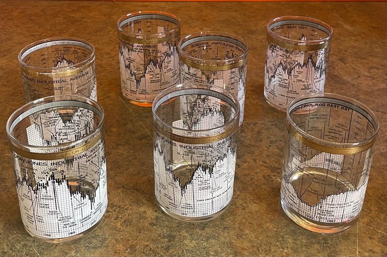Set of Seven Stock Market / Wall Street / Dow Jones / Cocktail Glasses ...