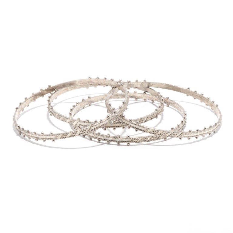 Set of Silver Bangles, Sterling Silver, Beaded Bracelet For Sale at 1stDibs