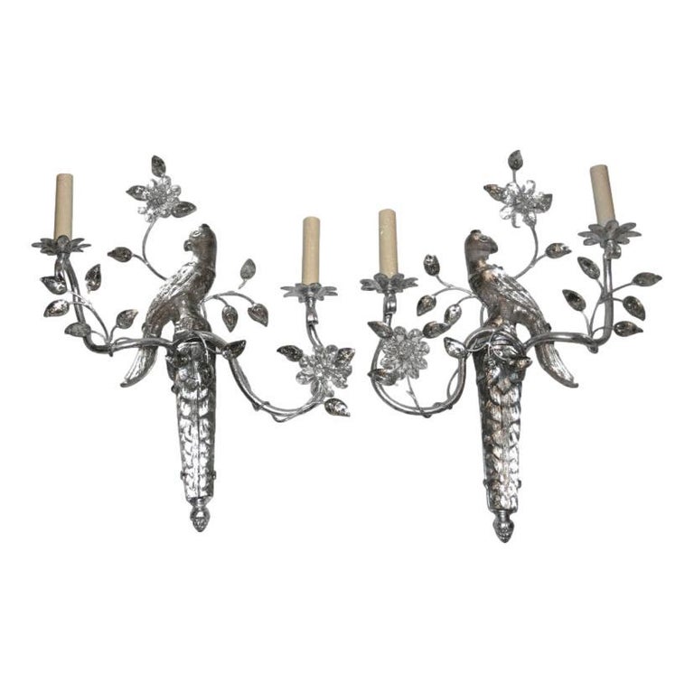 Set of Silver Plated Parrot Sconces, Sold Per Pair For Sale at 1stDibs