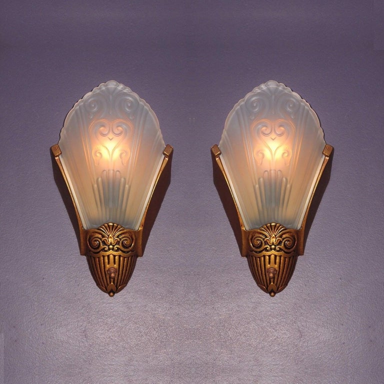 Set of Six 1930s Slip Shade Sconces For Sale at 1stDibs