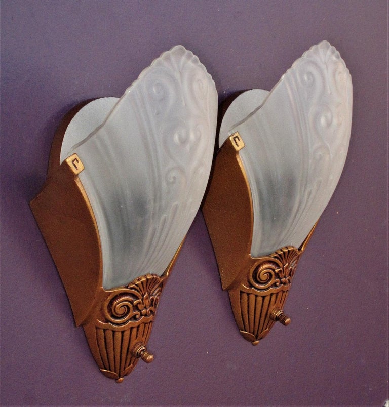 Set of Six 1930s Slip Shade Sconces For Sale at 1stDibs