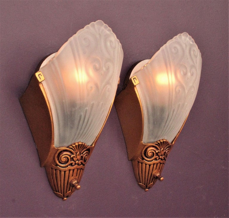 Set of Six 1930s Slip Shade Sconces For Sale at 1stDibs