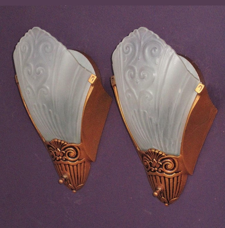Set of Six 1930s Slip Shade Sconces For Sale at 1stDibs