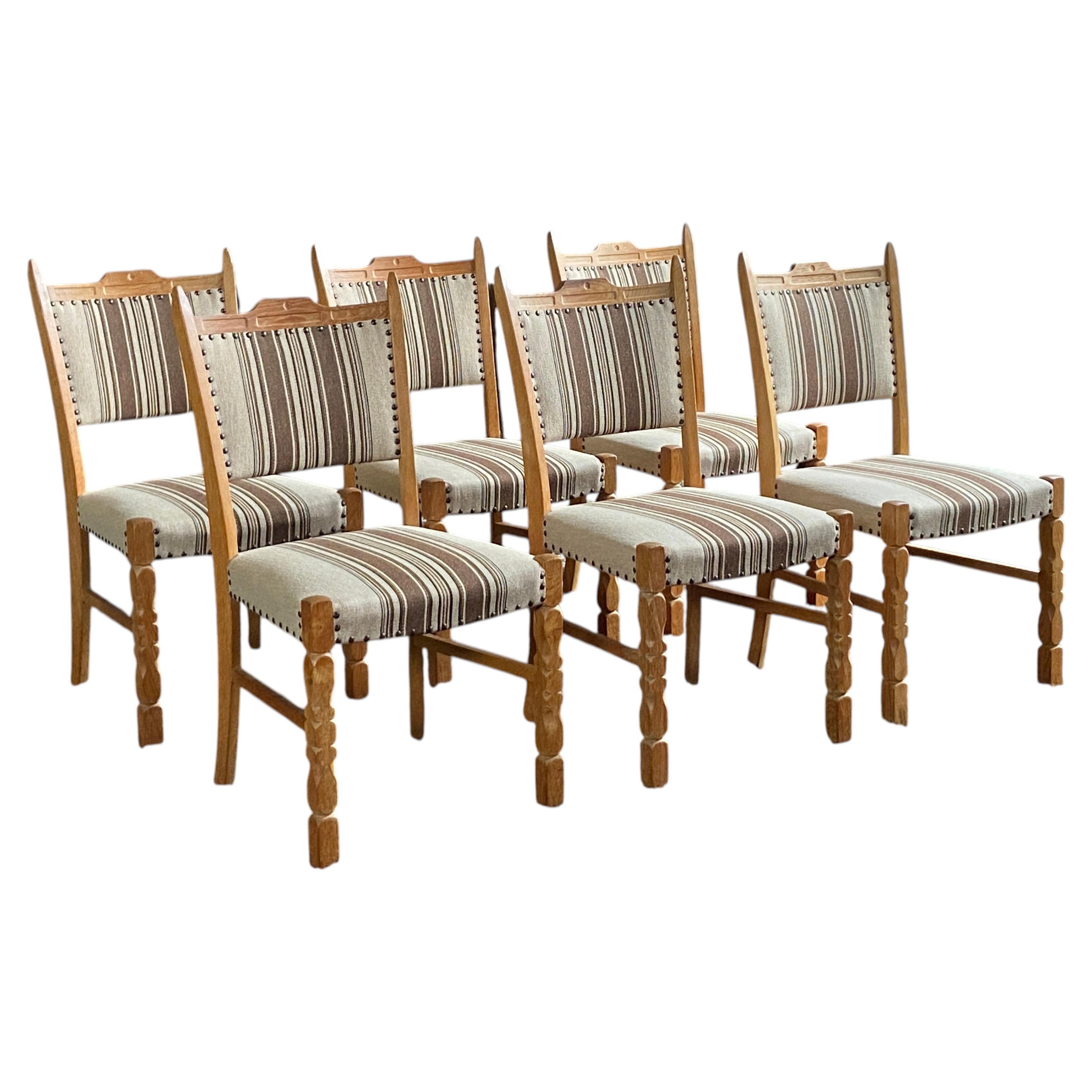 Danish Brutalist Oak Dining Chairs by Henning Kjærnulf, 1970s. Set of 6 ...