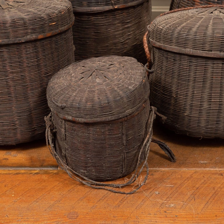 Set of Six 19th Century African Woven Baskets with Lids, Mali For Sale ...