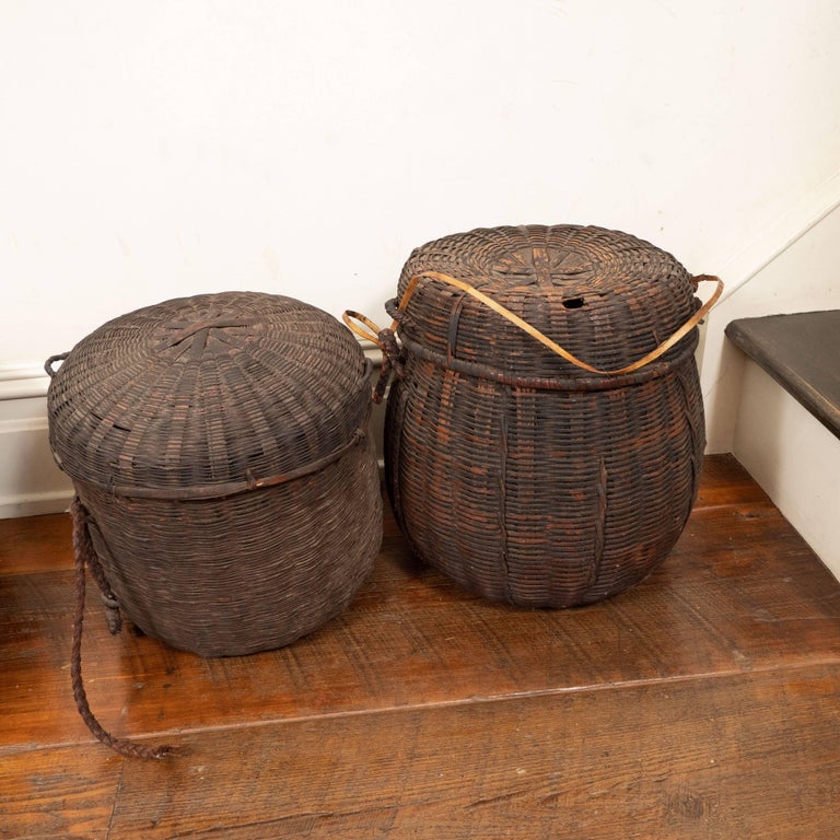 Set of Six 19th Century African Woven Baskets with Lids, Mali For Sale ...