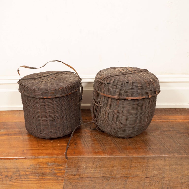 Set of Six 19th Century African Woven Baskets with Lids, Mali For Sale ...