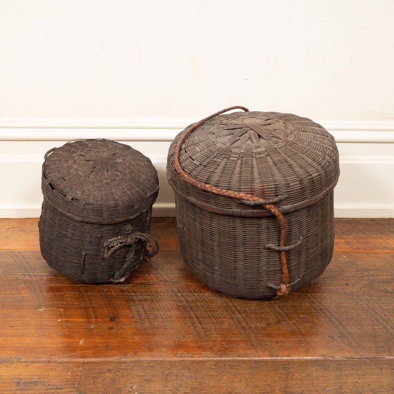 Set of Six 19th Century African Woven Baskets with Lids, Mali For Sale ...