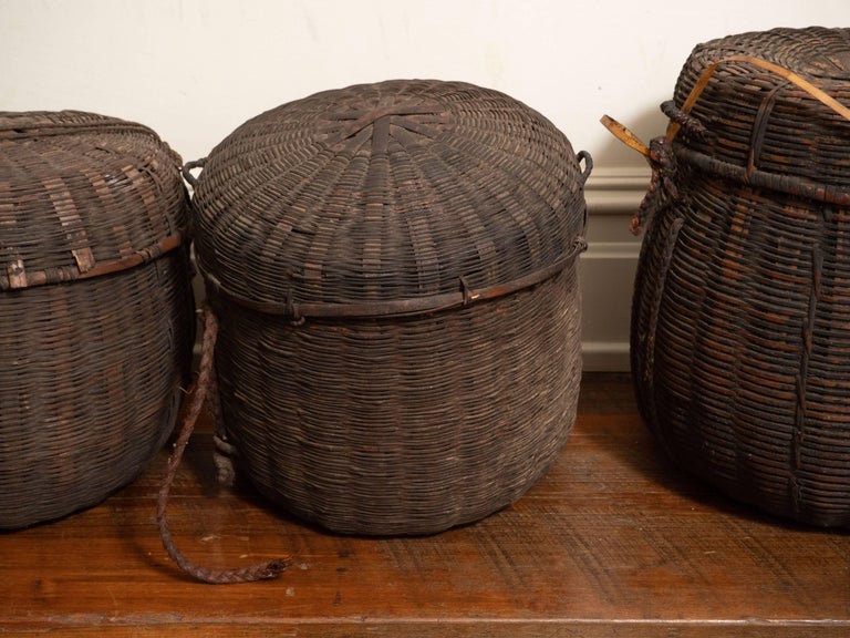 Set of Six 19th Century African Woven Baskets with Lids, Mali For Sale ...