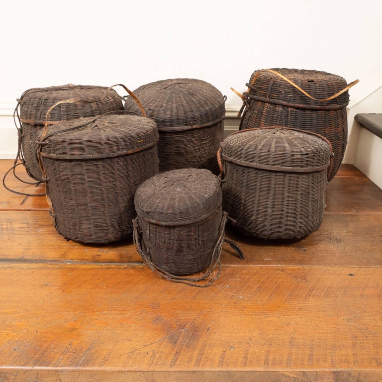 Set of Six 19th Century African Woven Baskets with Lids, Mali For Sale ...