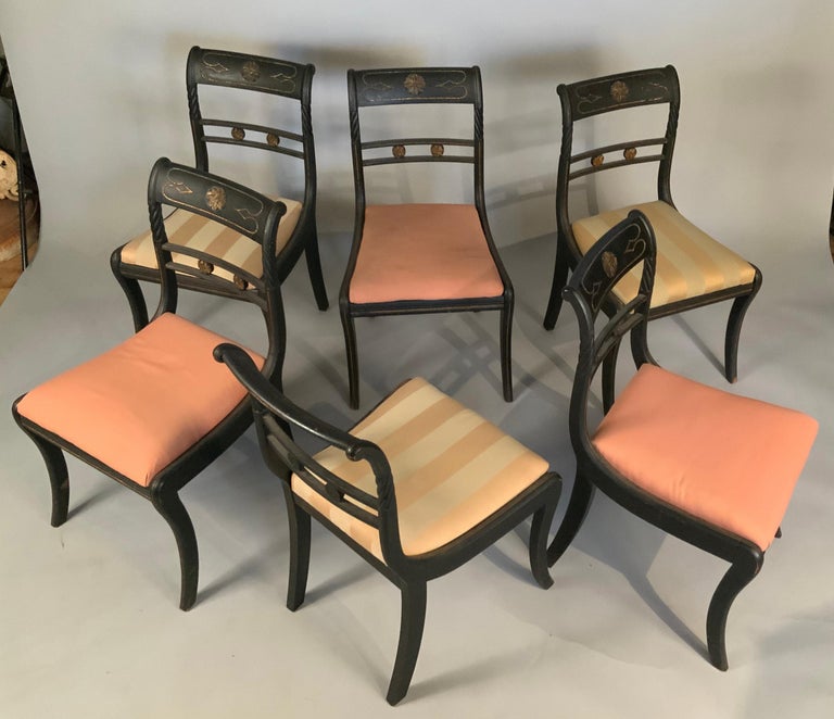 Set of Six 19th Century English Regency Style Painted Dining Chairs For ...