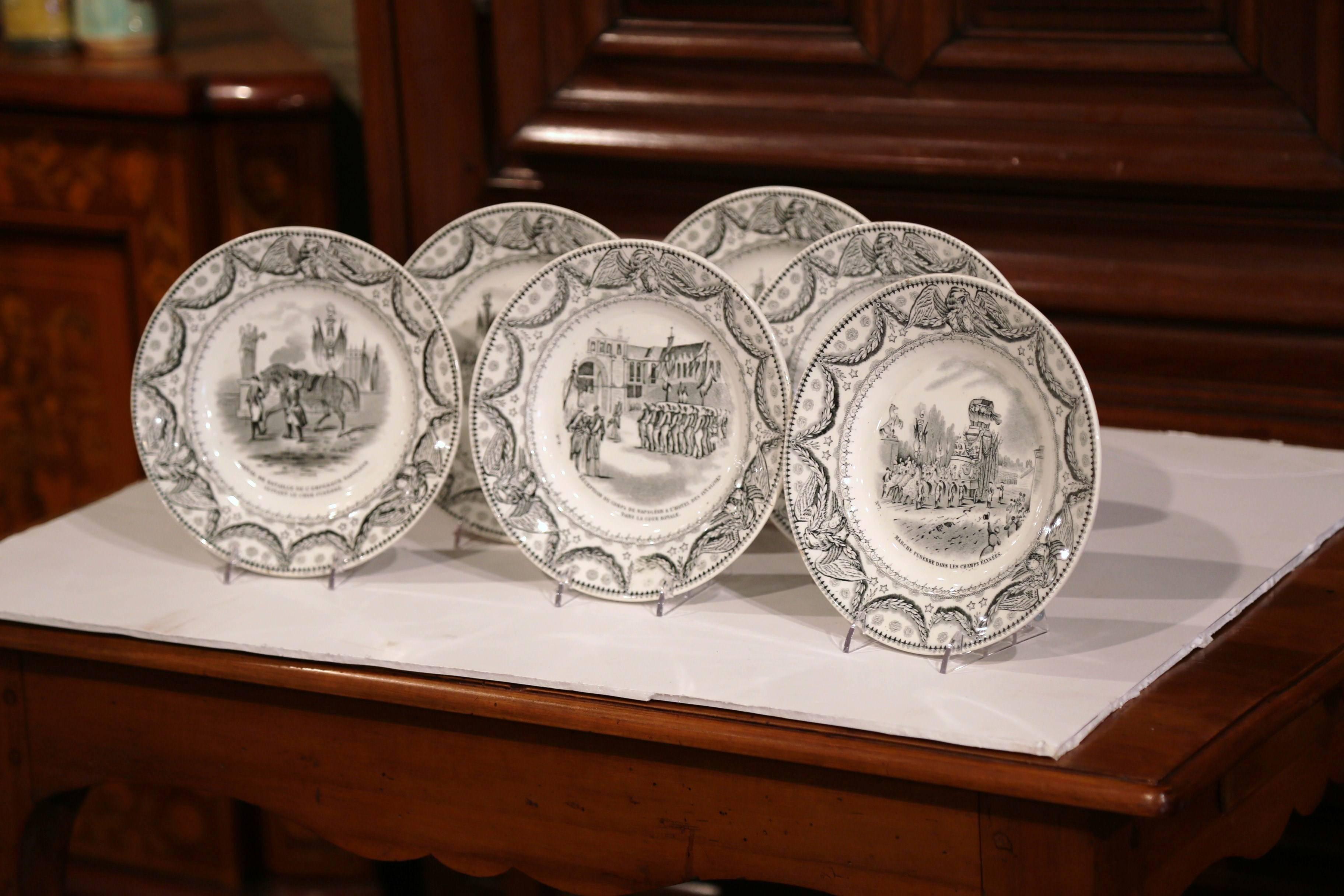 19th Century French Black and White Napoleonic Plates from Creil - Set ...