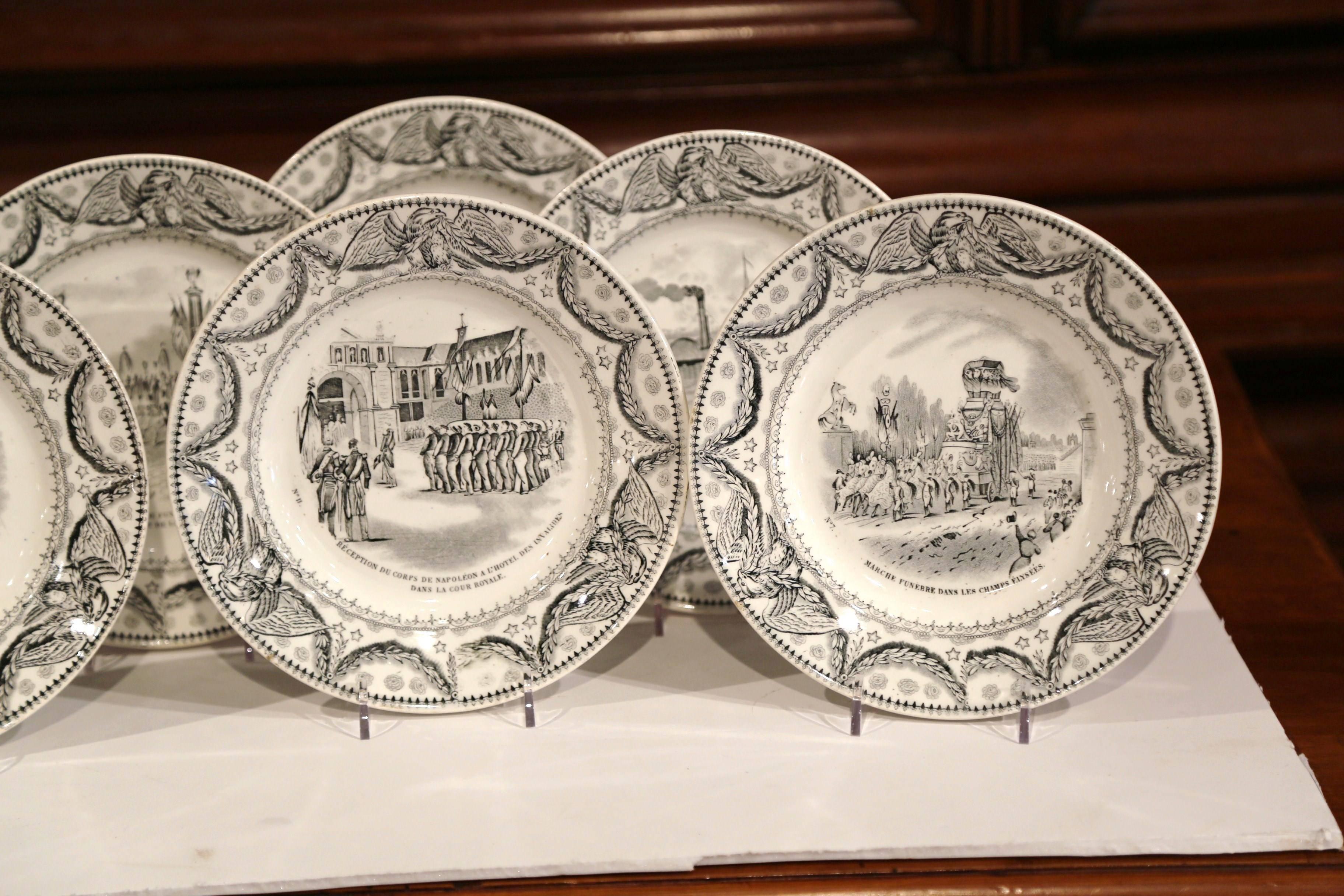 19th Century French Black and White Napoleonic Plates from Creil - Set ...