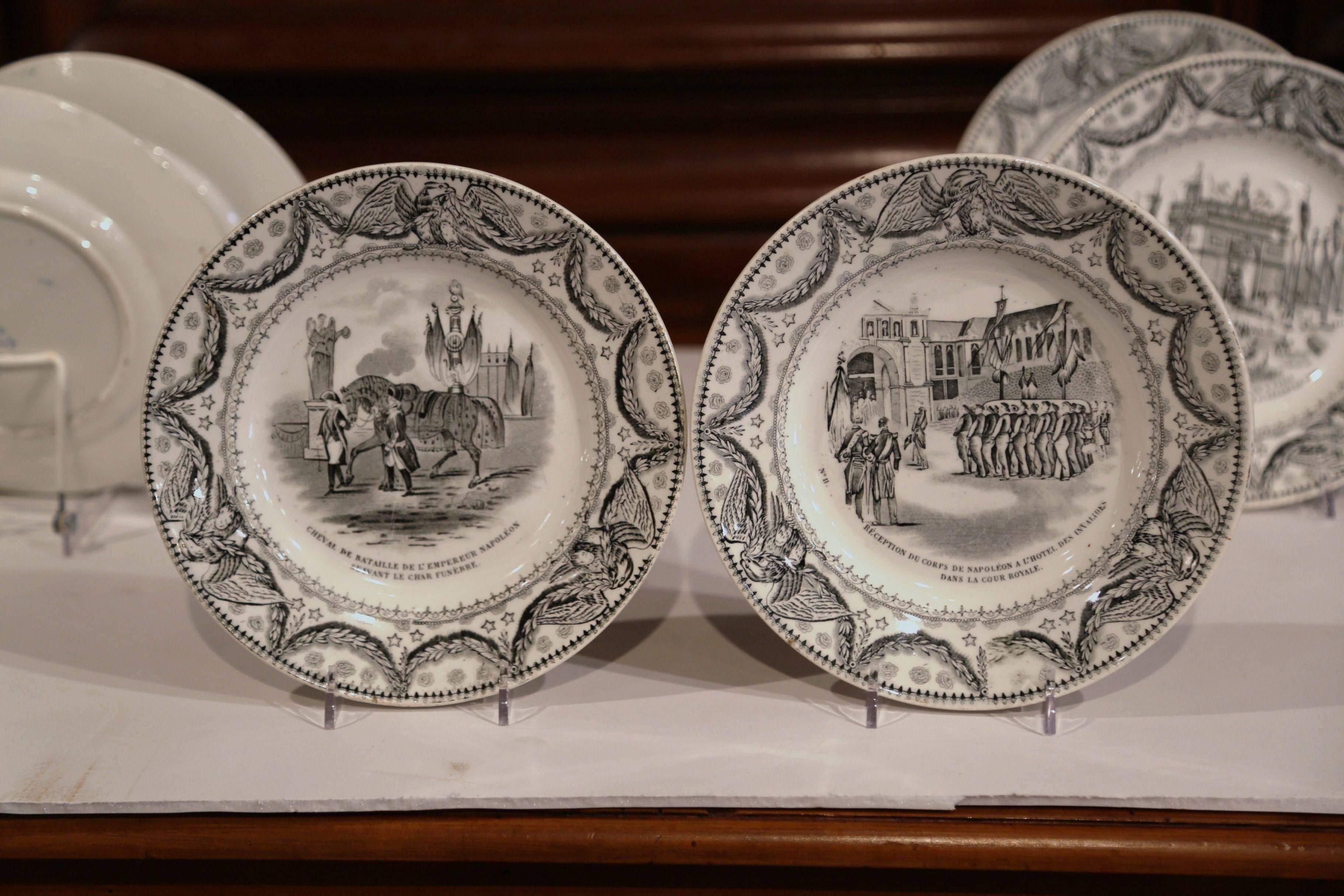 19th Century French Black and White Napoleonic Plates from Creil - Set ...