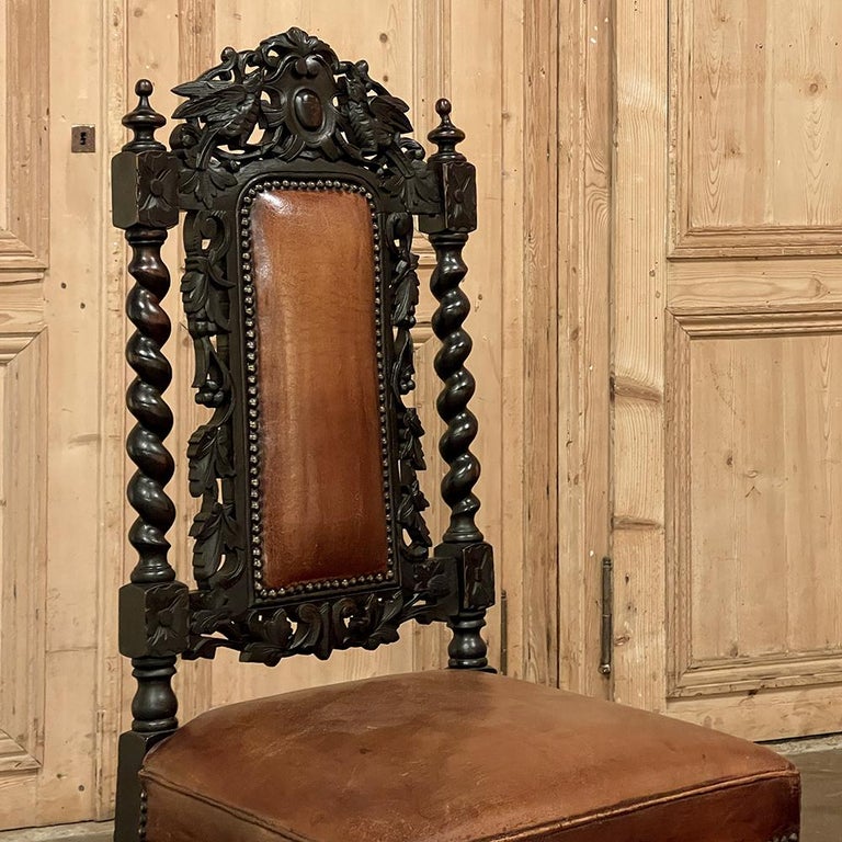 Set of Six 19th Century French Renaissance Dining Chairs with Leather ...