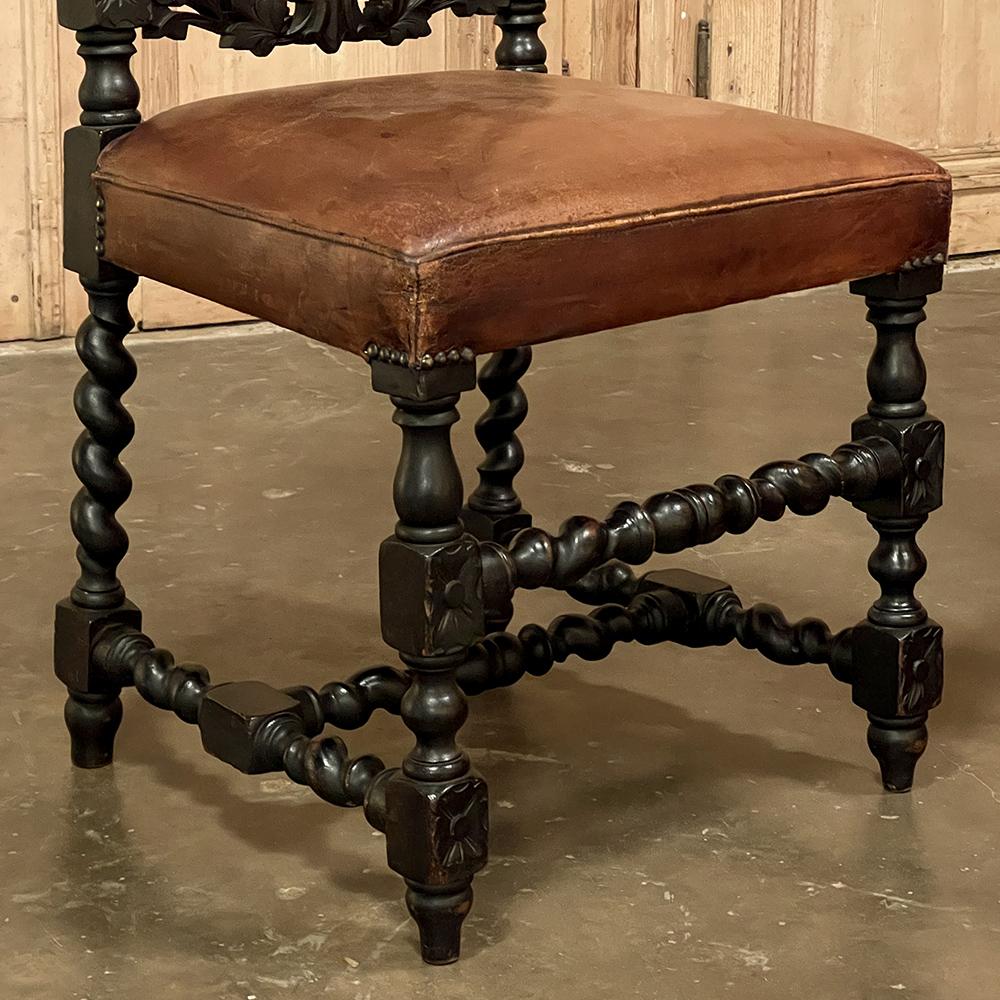 Set of Six 19th Century French Renaissance Dining Chairs with Leather ...