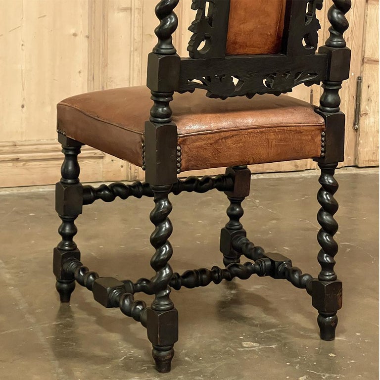 Set of Six 19th Century French Renaissance Dining Chairs with Leather ...