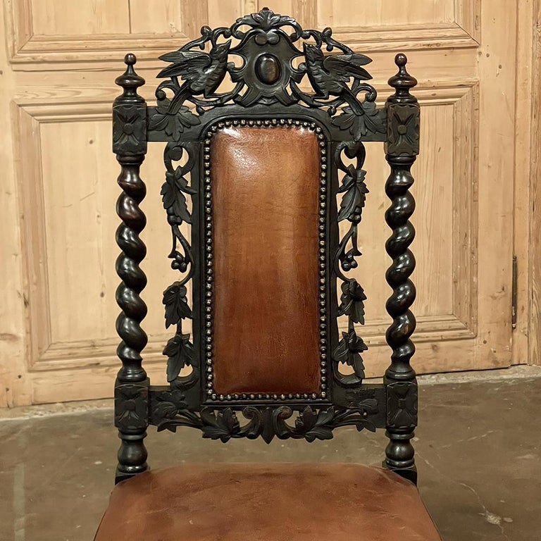 Set of Six 19th Century French Renaissance Dining Chairs with Leather ...
