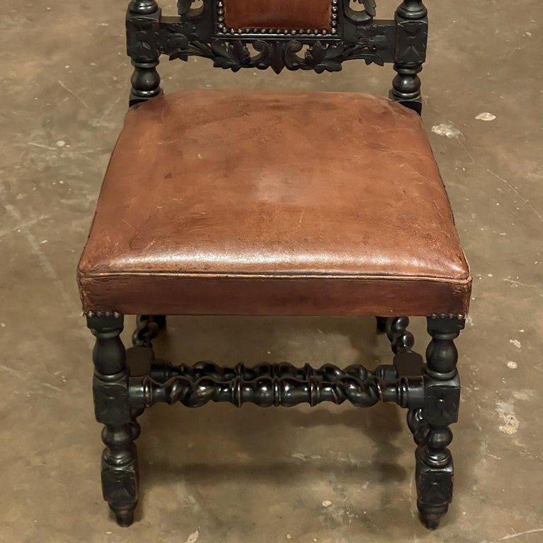 Set of Six 19th Century French Renaissance Dining Chairs with Leather ...